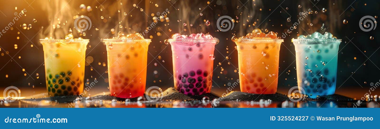 Four Colorful Boba Tea Drinks with Tapioca Pearls Stock Image - Image ...