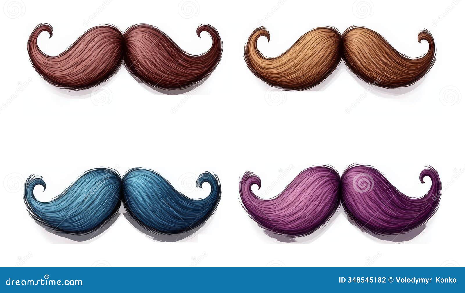 Four Colorful Cartoon Mustaches on Transparent Background Stock ...