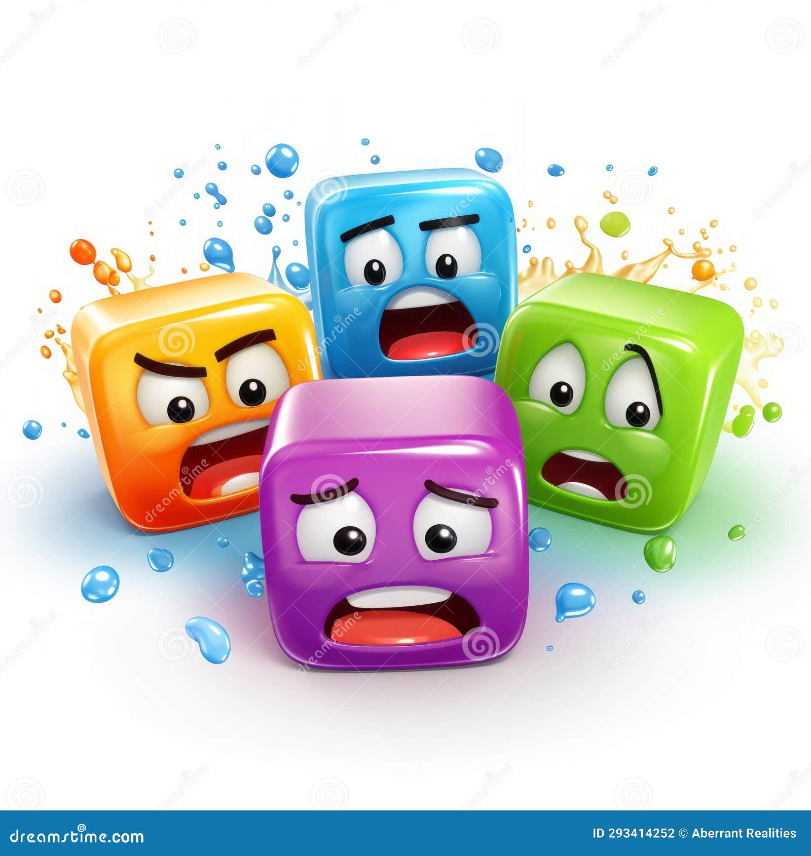 Four Colorful Cubes with Faces and Expressions Stock Illustration ...