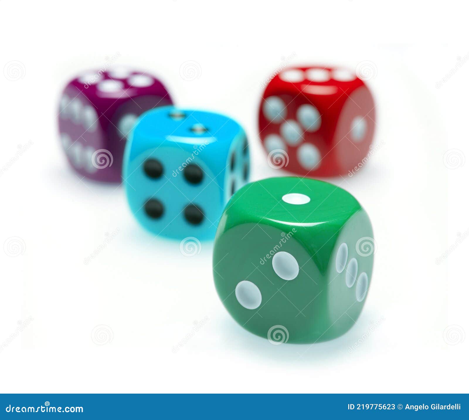 Four Colorful Dice on White Background Stock Image - Image of betting ...