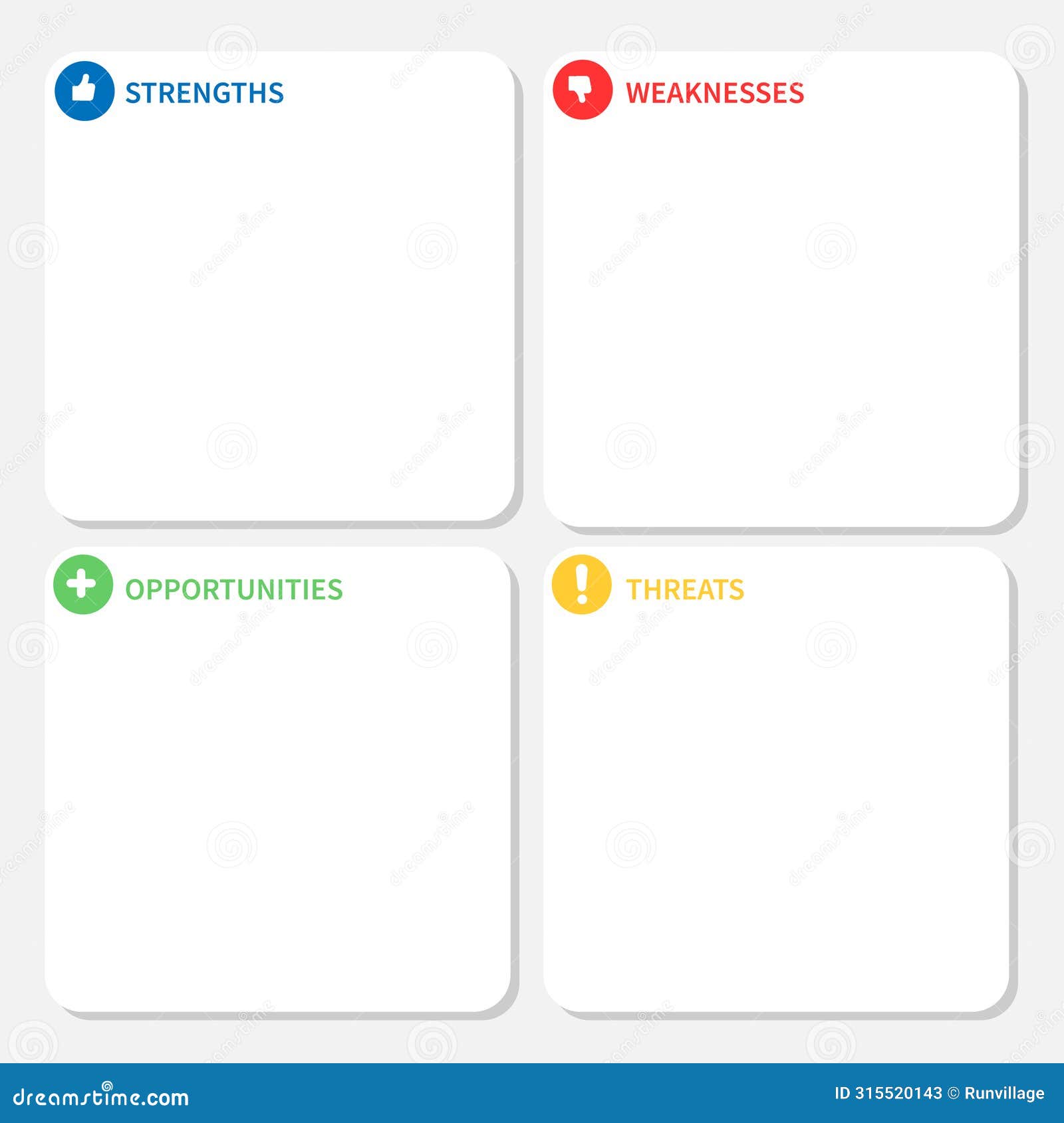Four Colorful Elements Concept of SWOT-analysis Template Stock Vector ...