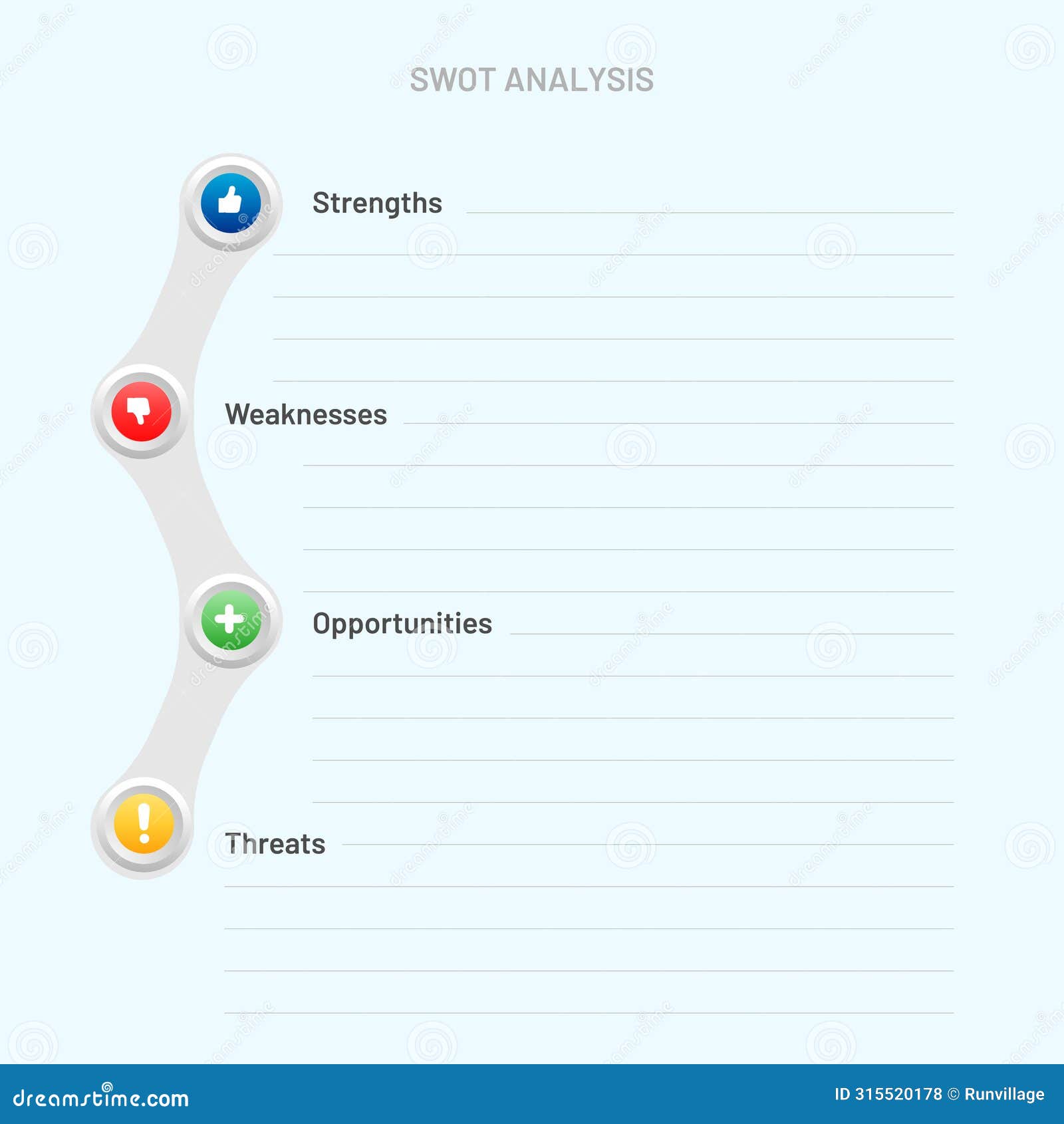 Four Colorful Elements Concept of SWOT-analysis Template Stock Vector ...