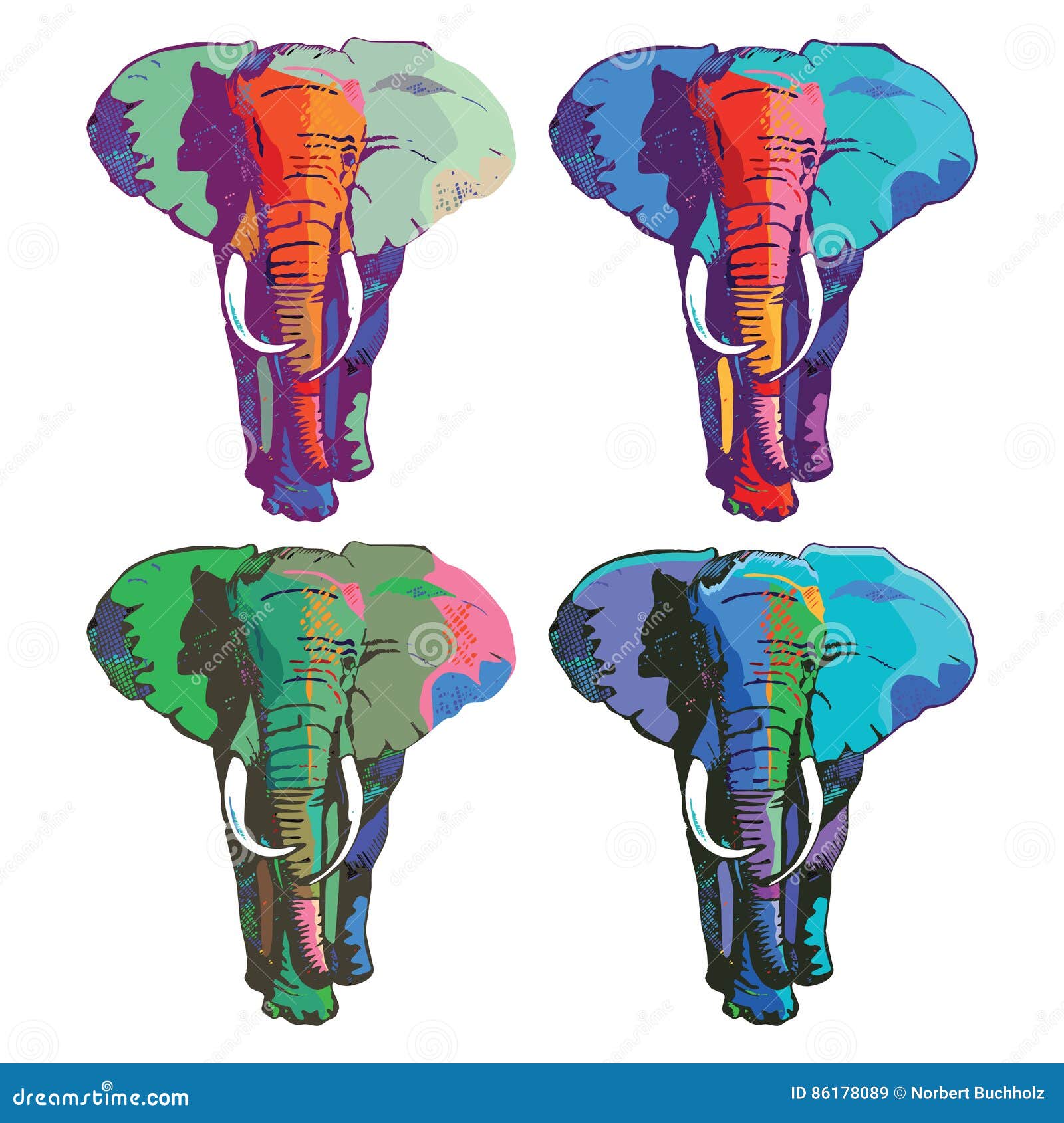 Four colorful elephants stock vector. Illustration of drawing - 86178089