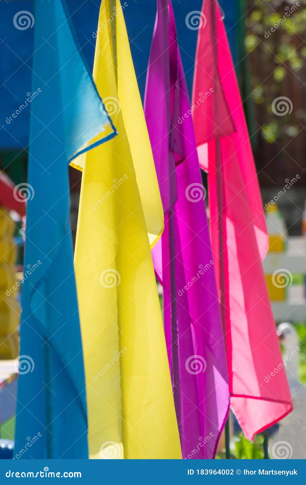 Four Colorful Flags on a Sunny Day Stock Photo - Image of decoration ...