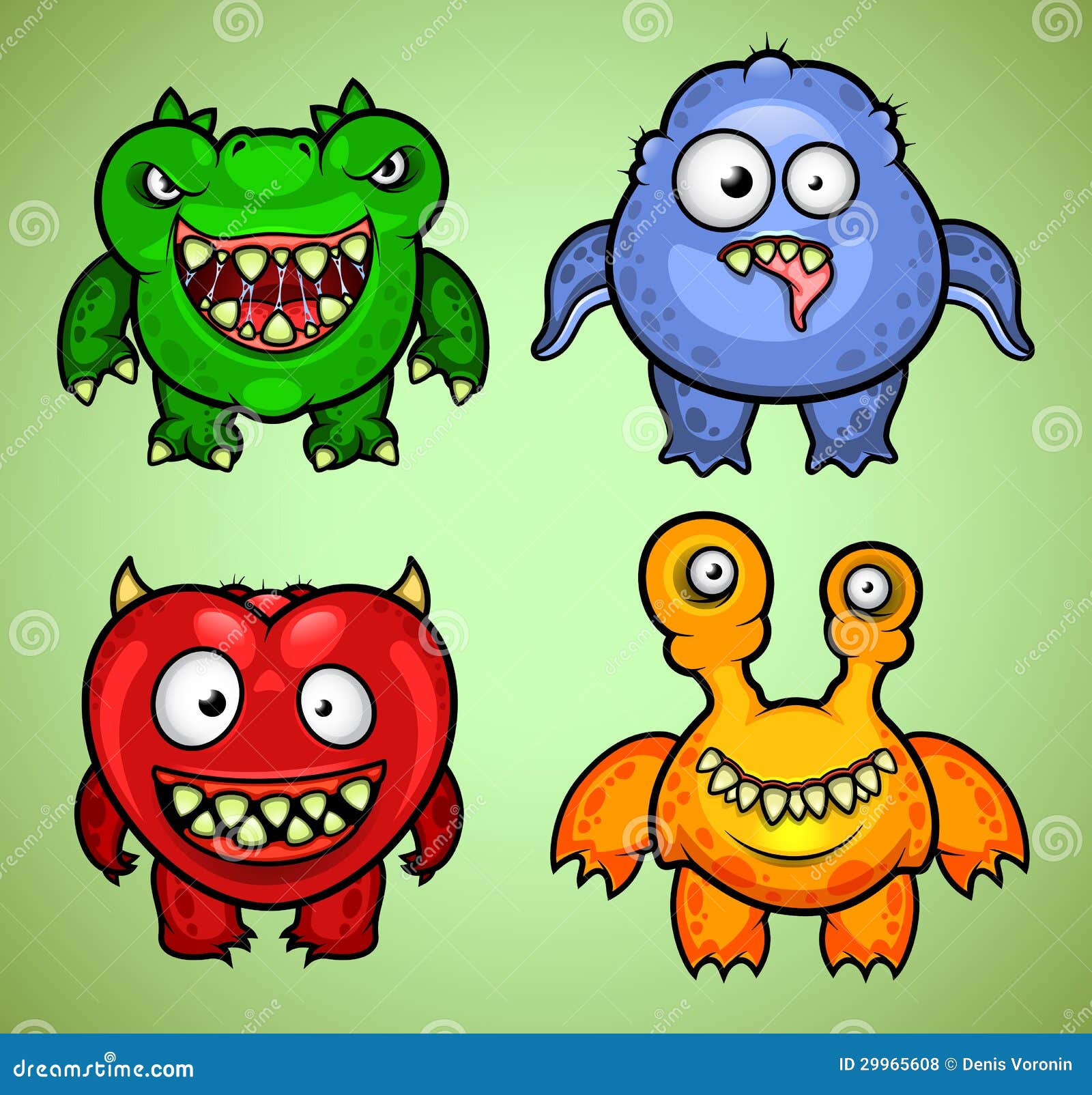 Set of Four Funny Monsters Variation 2 Stock Vector - Illustration of ...