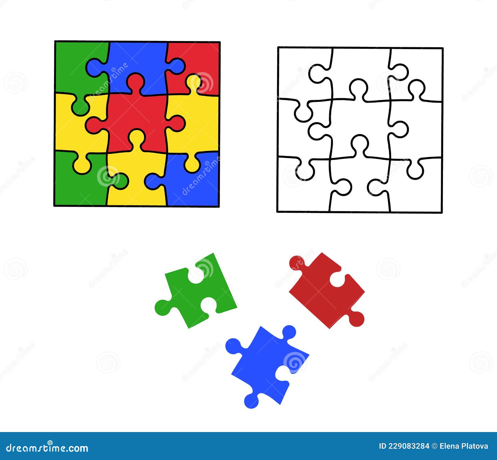 Nine Colorful Interlocked Jigsaw Puzzle Pieces Isolated on White. Smart ...