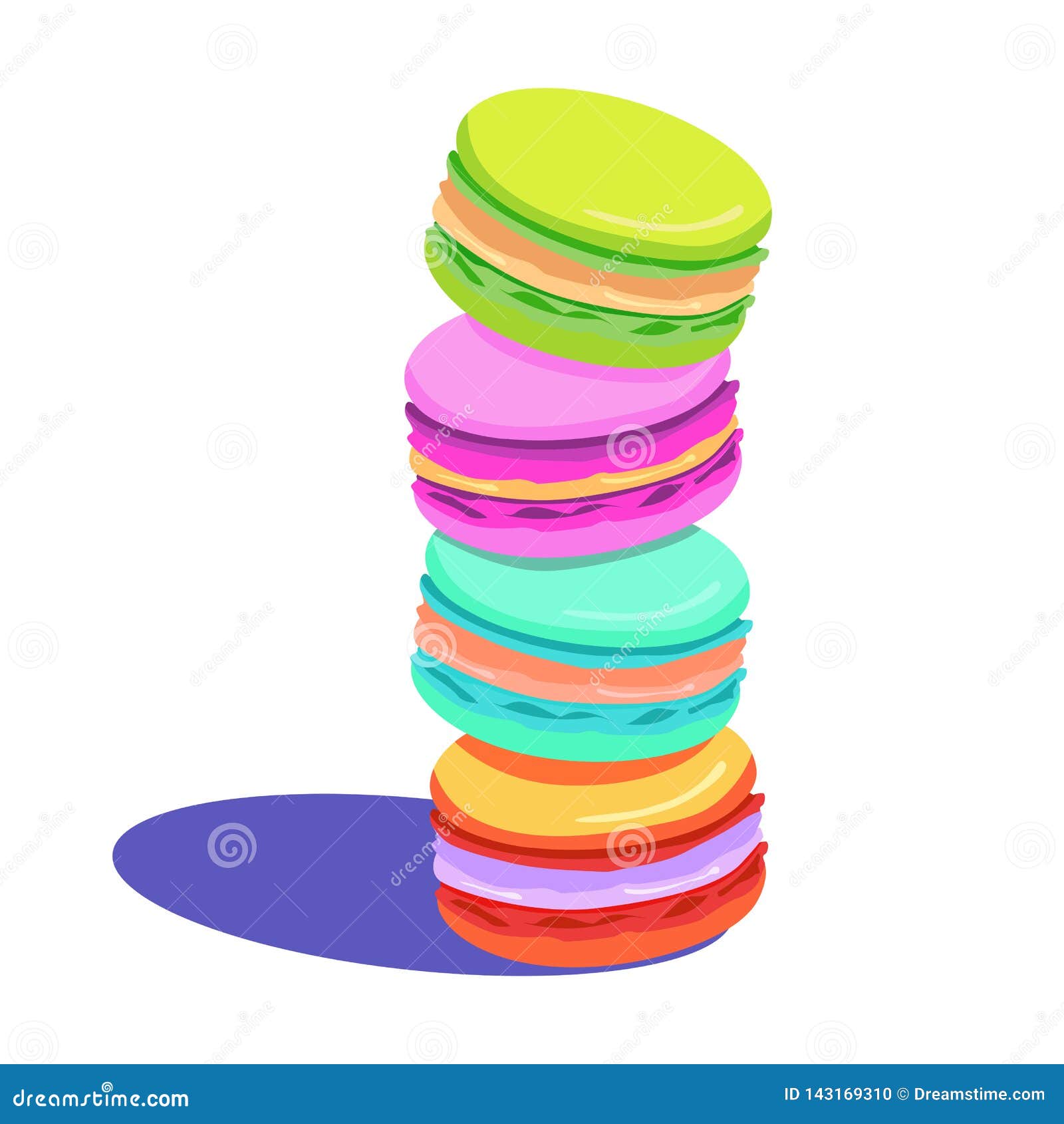 Colorful Macaroons Set with Shadow Stock Vector - Illustration of cake ...