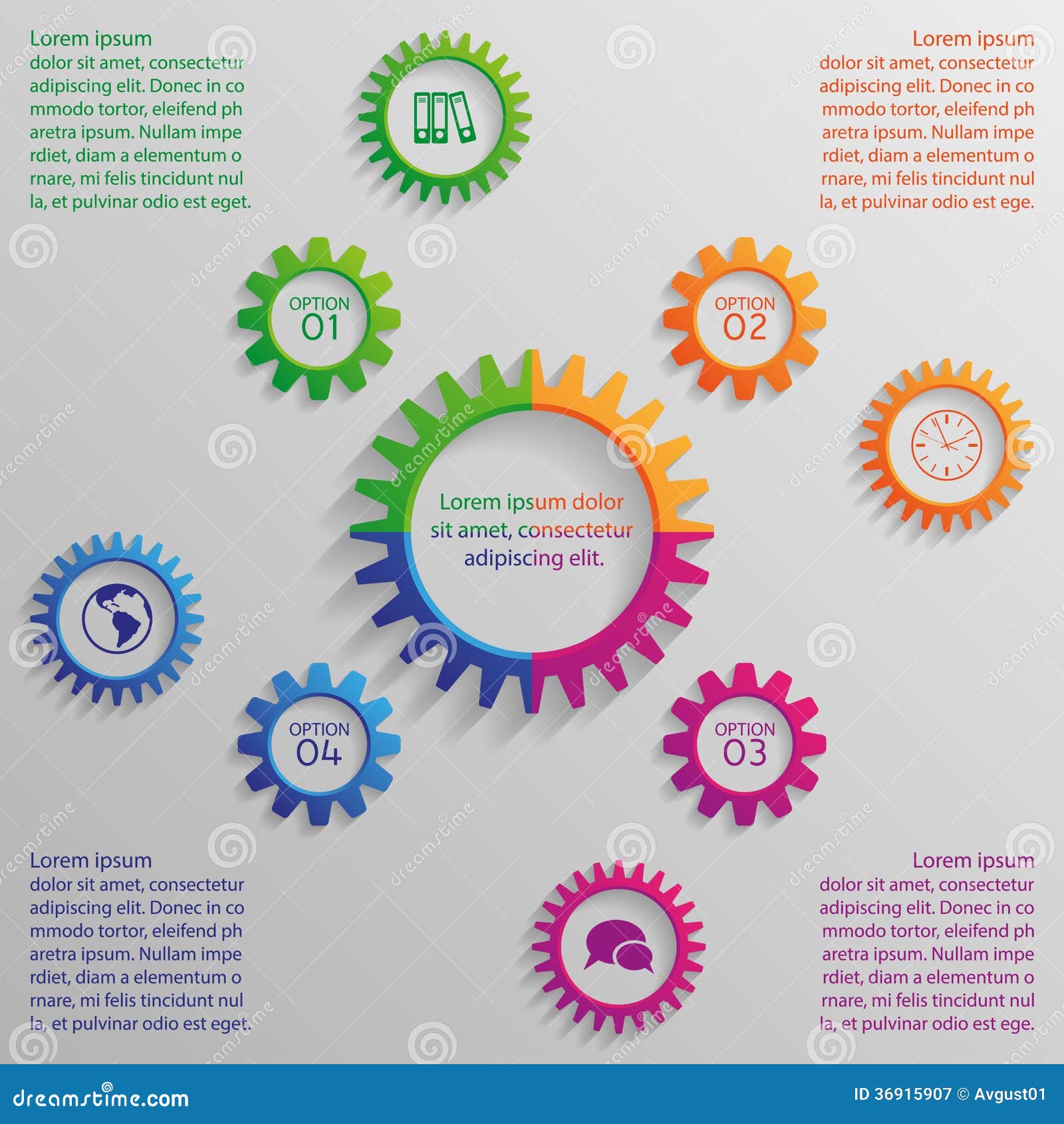 Four Colorful Options Gears of Infographic Stock Vector - Illustration ...
