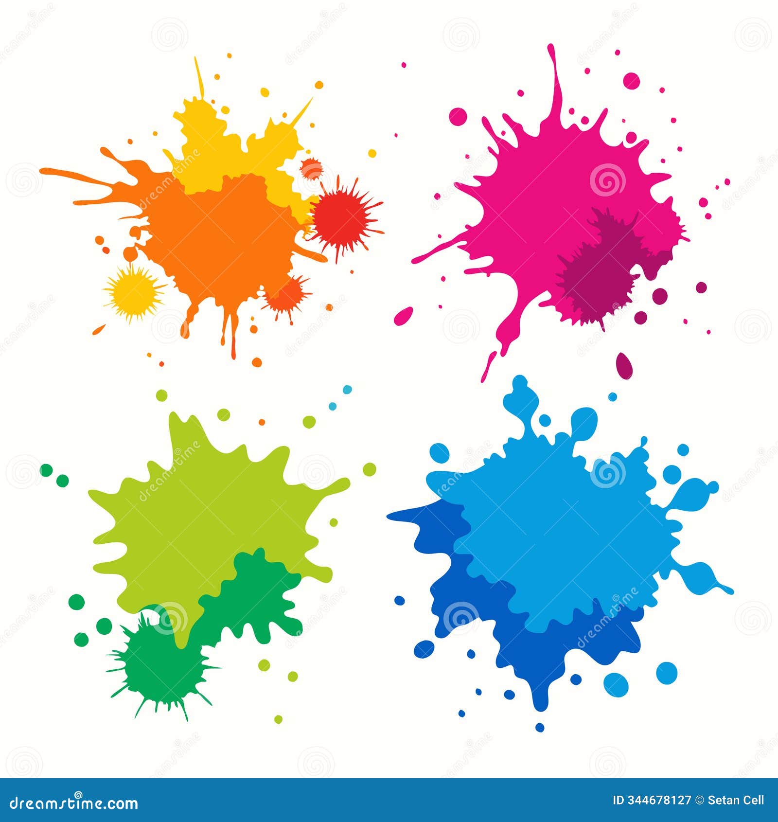 Four Colorful Paint Splatters on White Backgroun Stock Vector ...