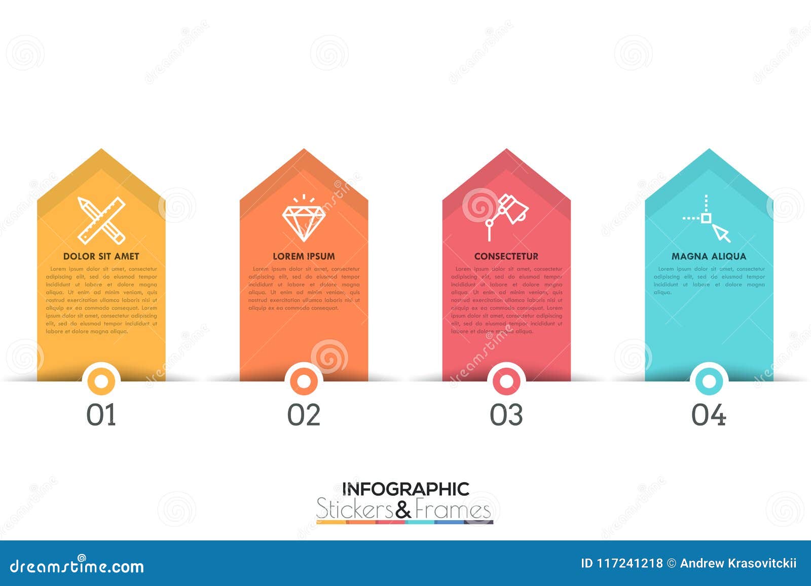 Four Colorful Pointer-like Elements with Numbers, Thin Line Icons and ...