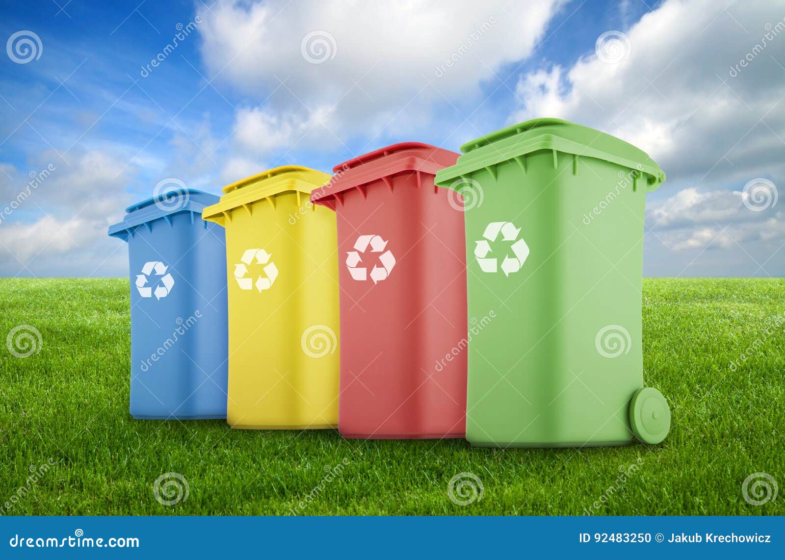 Four colorful recycle bins stock photo. Image of environment - 92483250