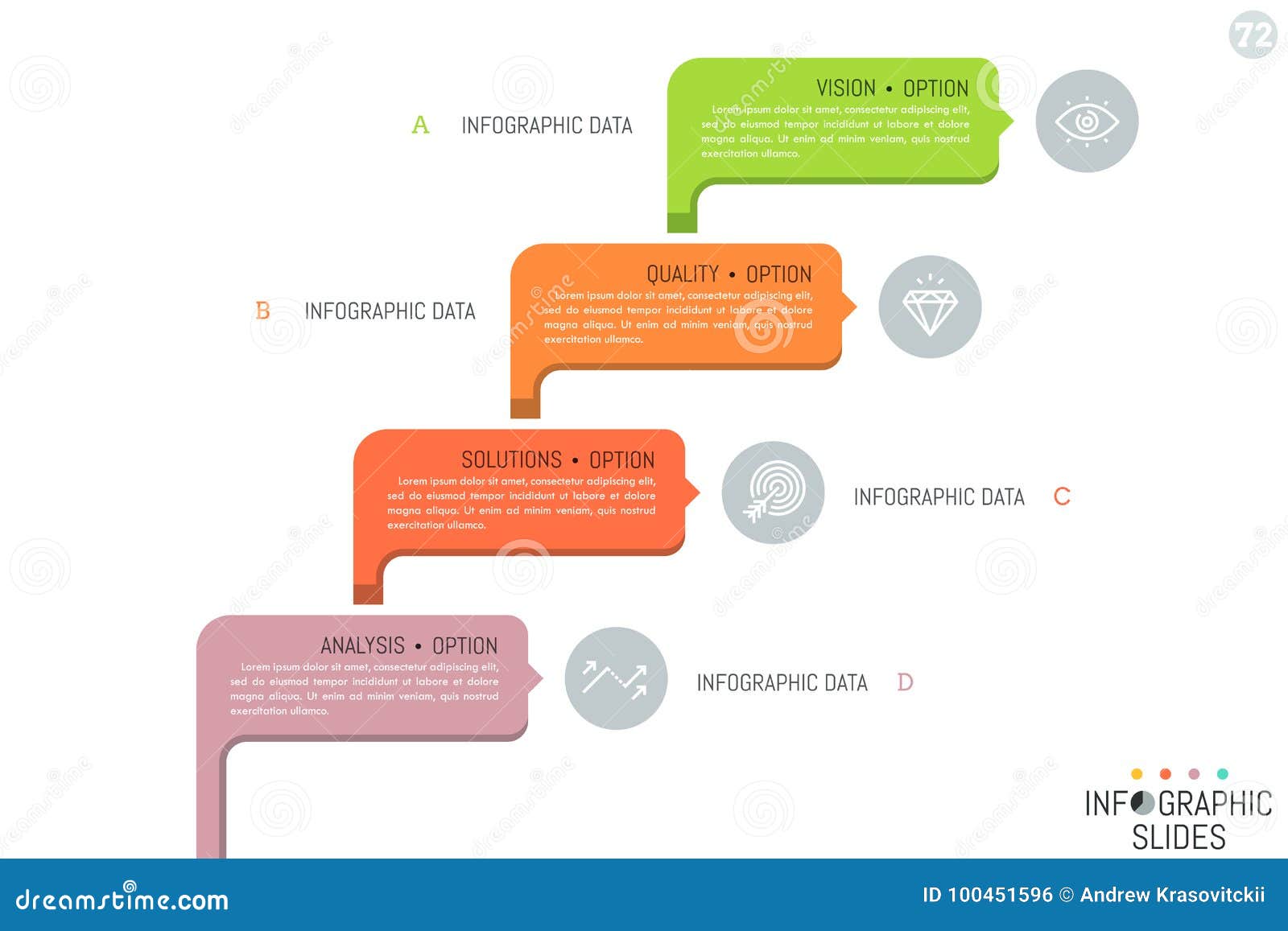 Four Colorful Rounded Rectangles with Pictograms and Text Boxes. Stock ...