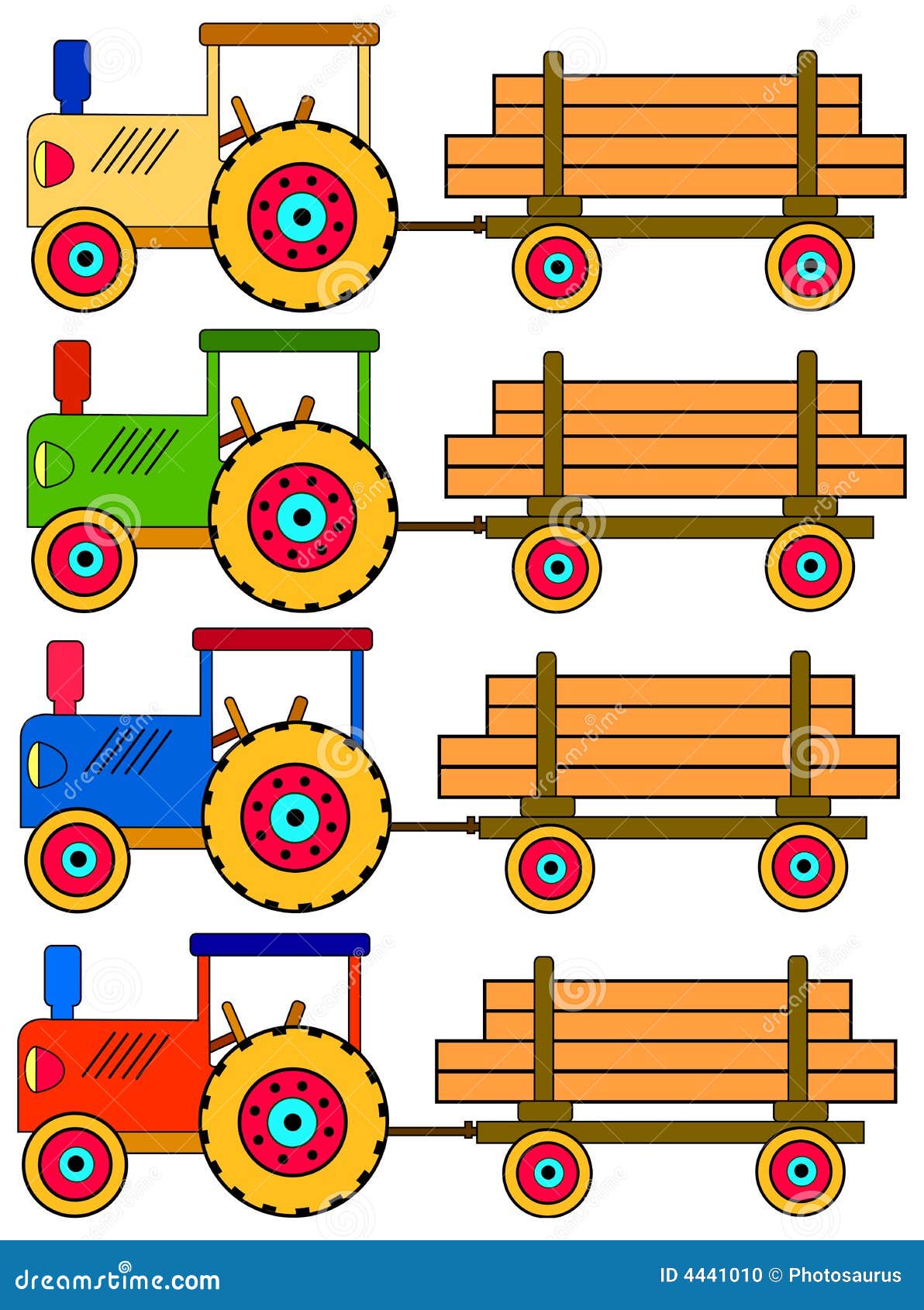 Four colorful tractors stock vector. Illustration of construction - 4441010