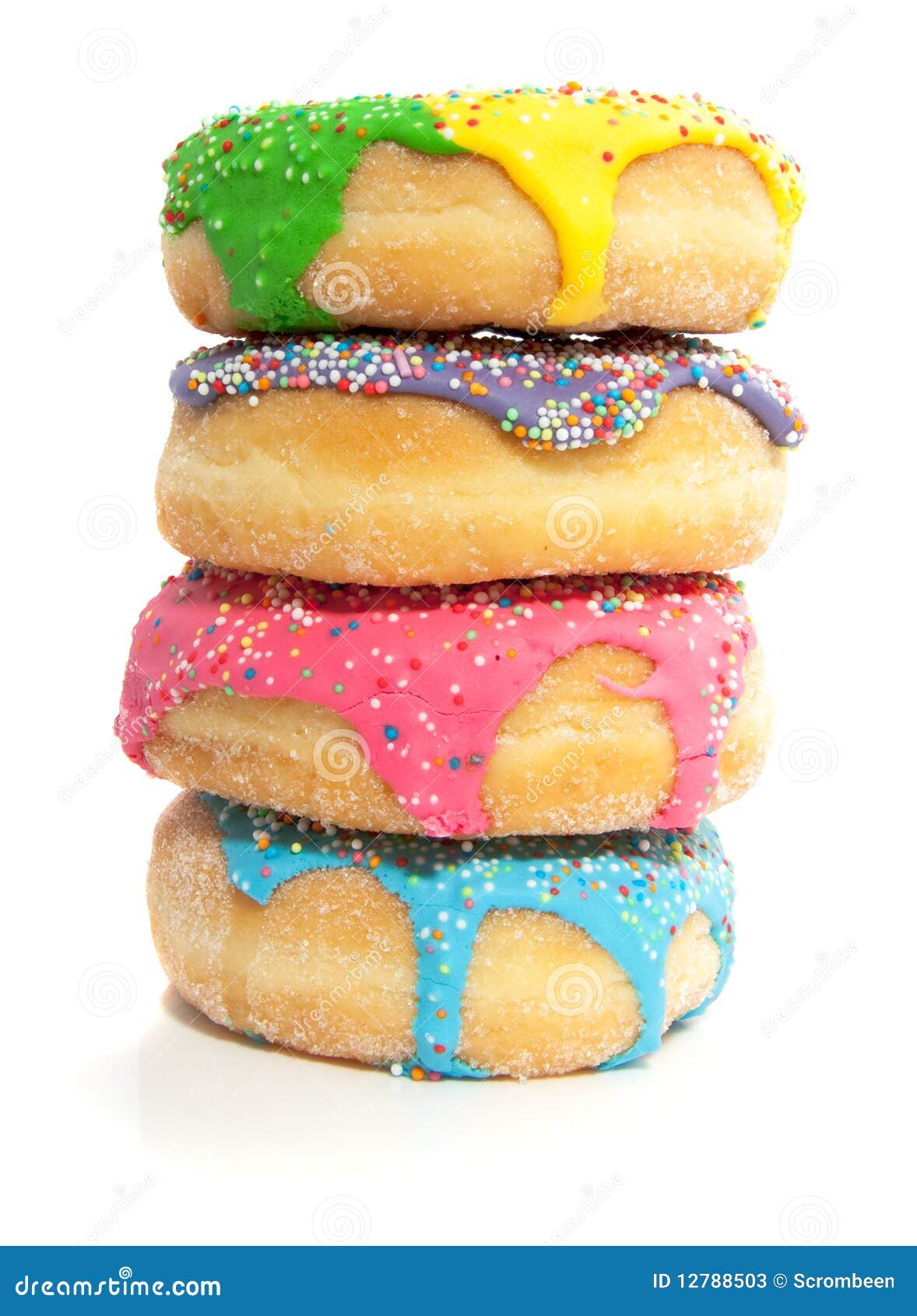 Four Colorful Vertical Donuts Stock Image - Image of copy, speckles ...