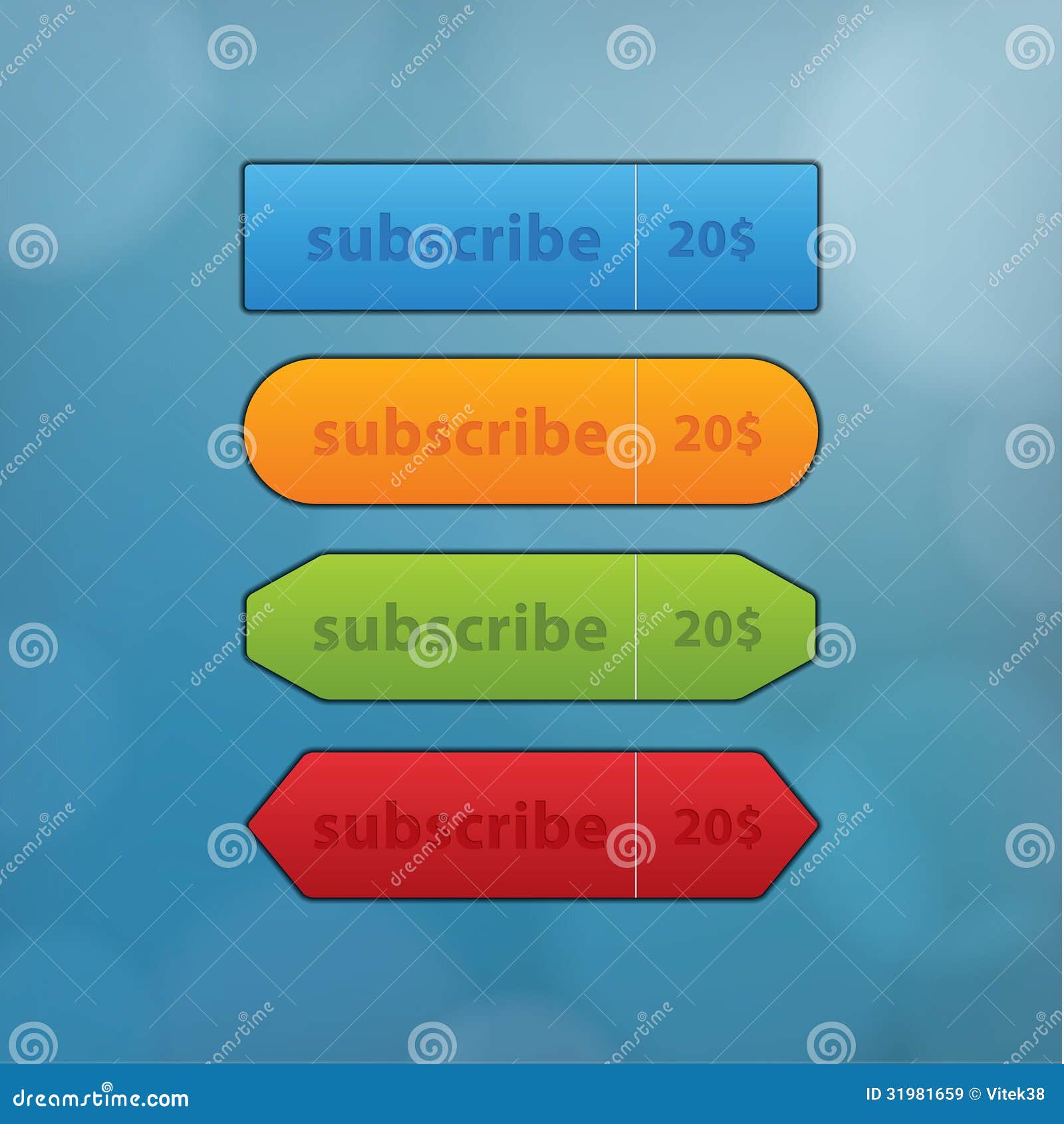 Four Colorfully Buttons for Website or Presentation. Simple Beveled ...