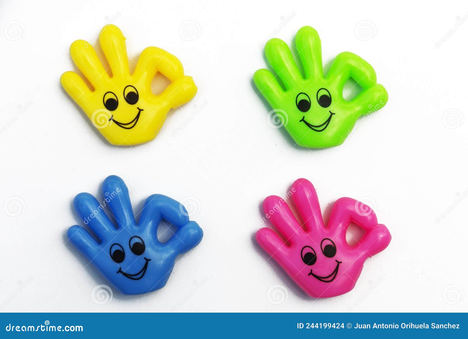 Four Colour Small Plastic Hands with Smile on Face Making the OK Sign ...