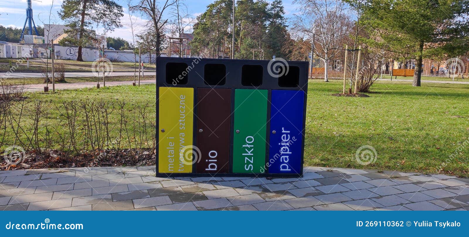 Four Colour Trash Cans Recycle Bins Stock Photo - Image of ...