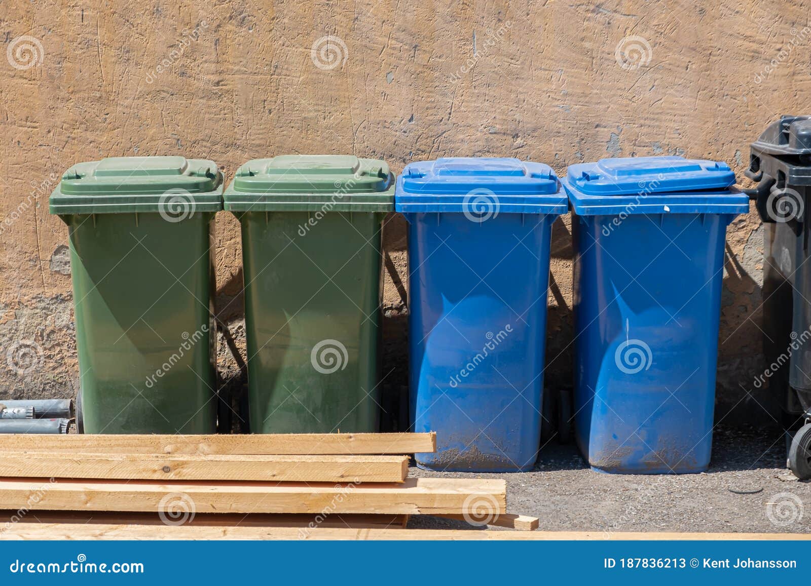 Four Coloured Dustbins in a Row Stock Image - Image of plastic, collect ...