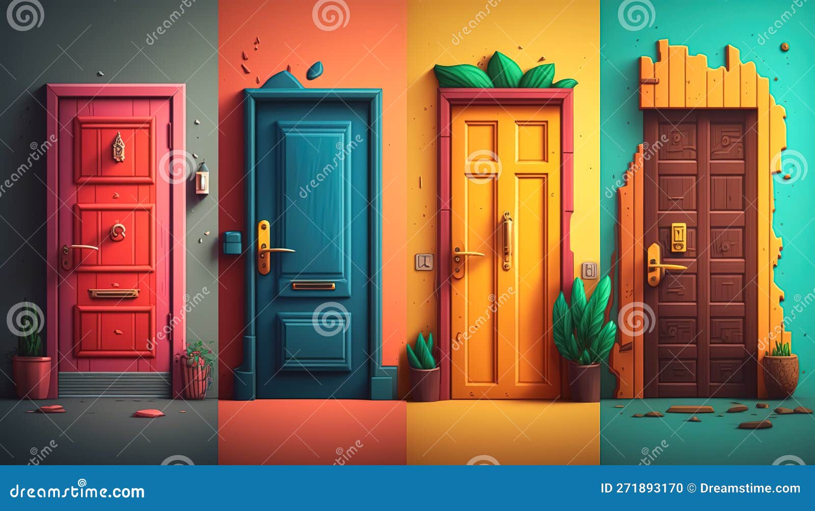 Four Colourful Doors on Isolated Light Background. Generative AI Stock ...