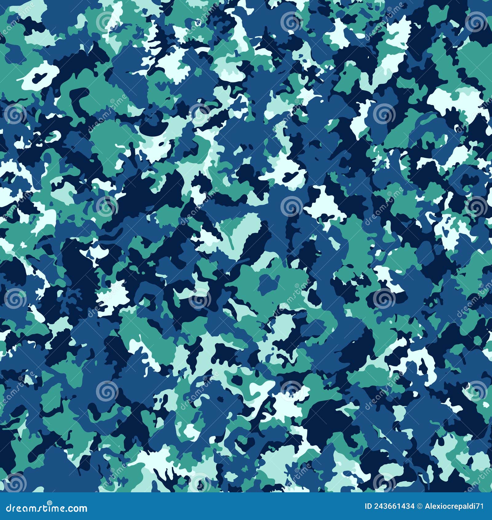 Blue Military Camouflage Seamless Pattern. Vector Illustration. Stock ...