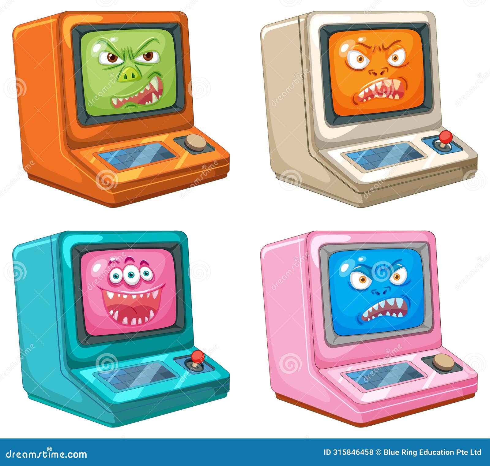 Four Computers with Expressive Monster Faces Stock Vector ...
