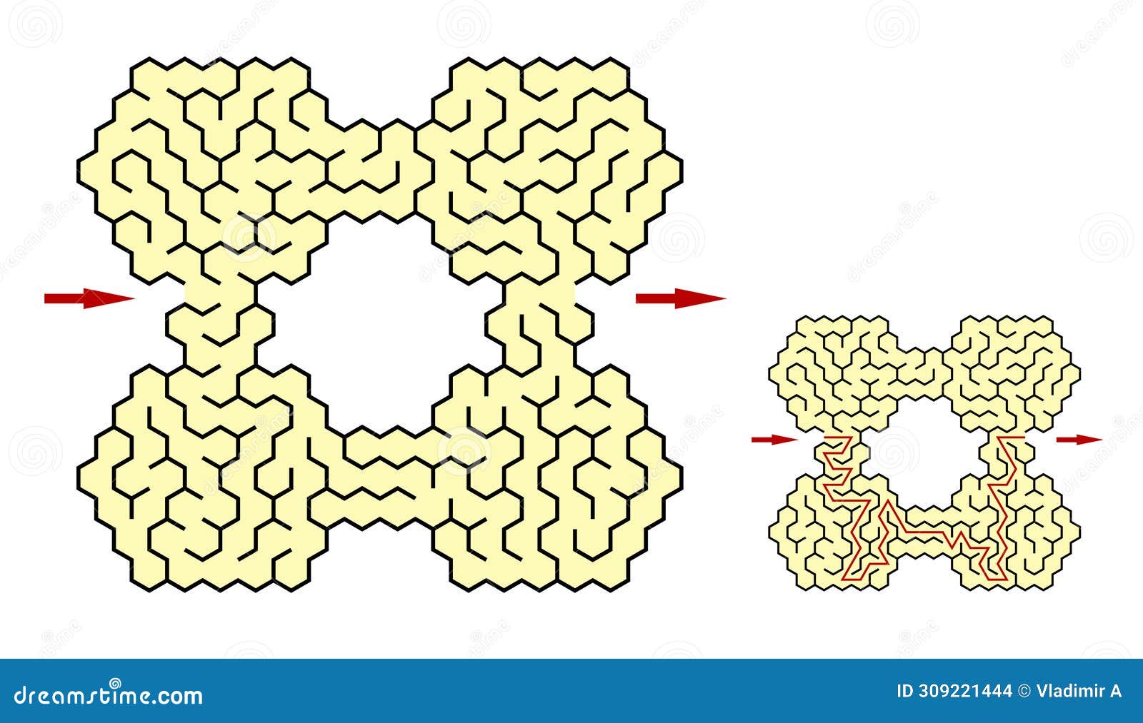Four Connected Hexagons Vector Labyrinth. Children Logic Game for Brain ...