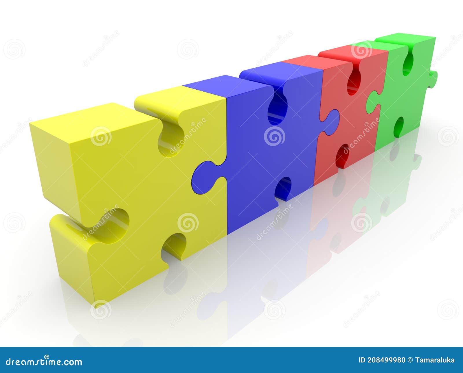 Four Connected Puzzle Pieces in a Row on White Stock Illustration ...