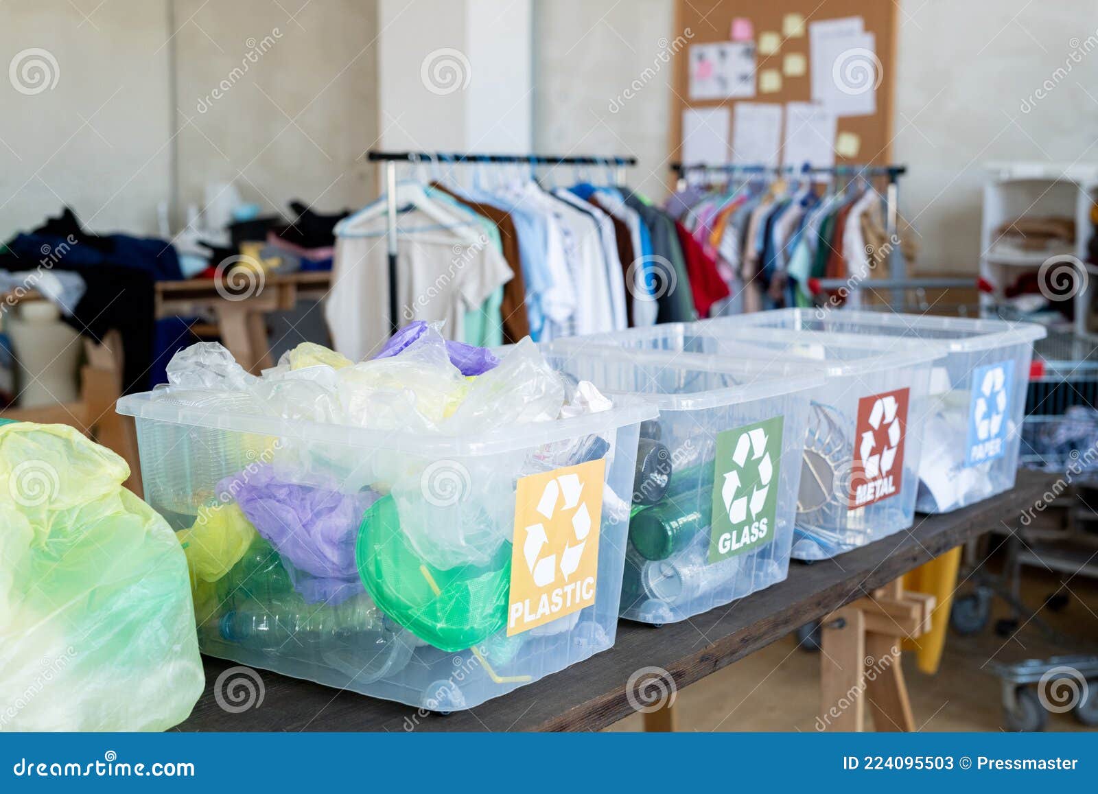 Four Containers with Sorted Waste on Table Stock Image - Image of group ...
