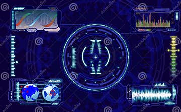 Four Control Panels, with Settings and Indicators, Controls on a Dark ...