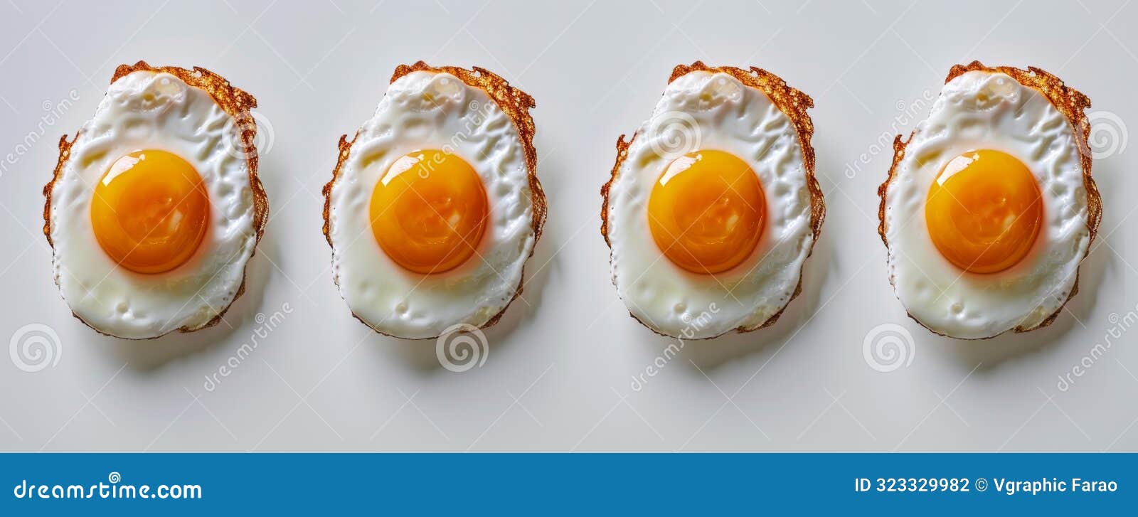 Four Cooked Sunny Side Up Eggs in a Row on White Background, Food ...