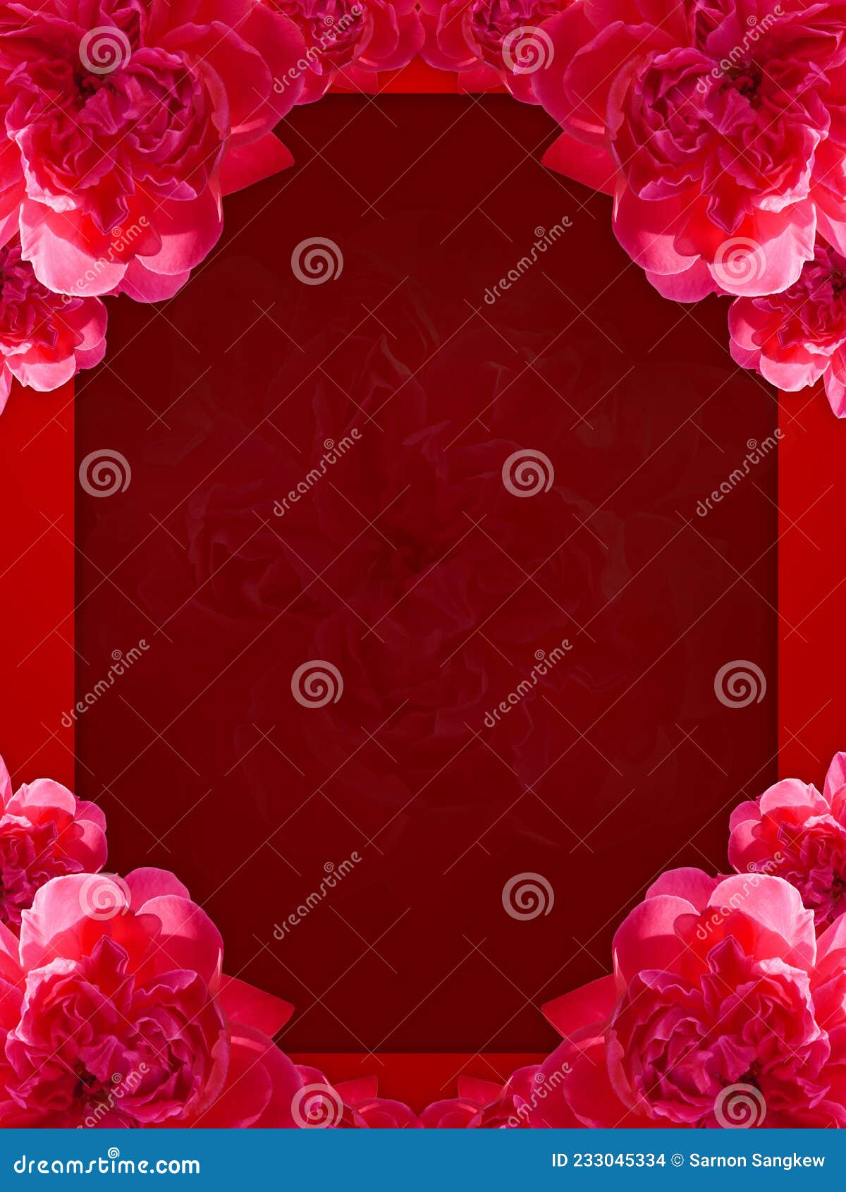 Four Corner Red Roses Placed on a Red Frame, Template, Name Card for ...
