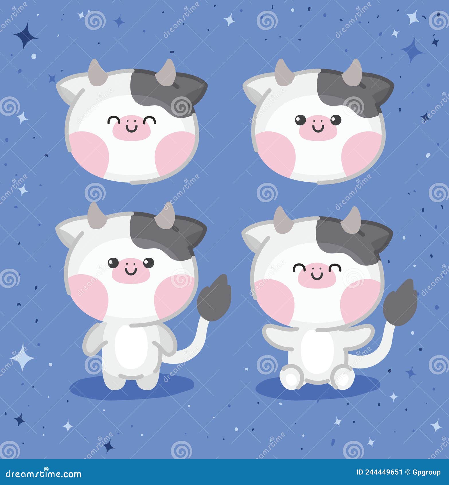 Four cows set stock vector. Illustration of cute, rustic - 244449651