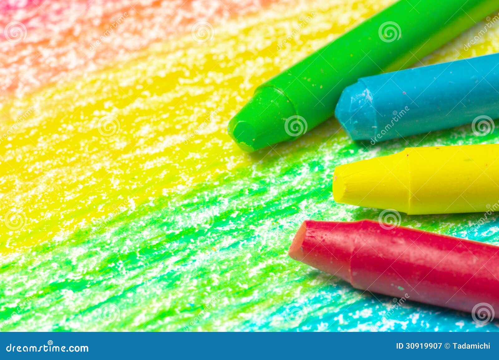 Four Crayons and Drawing of the Rainbow. Stock Image - Image of paint ...