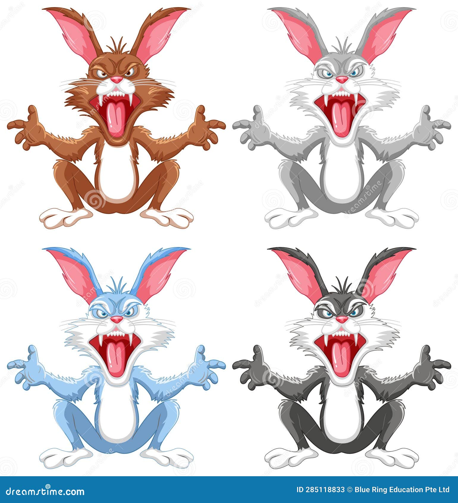 Four Crazy Rabbit Cartoon Sitting Stock Vector - Illustration of rabbit ...