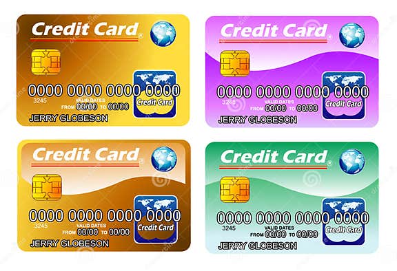 Four Credit Cards with Chip. Fully Editable Stock Vector - Illustration ...