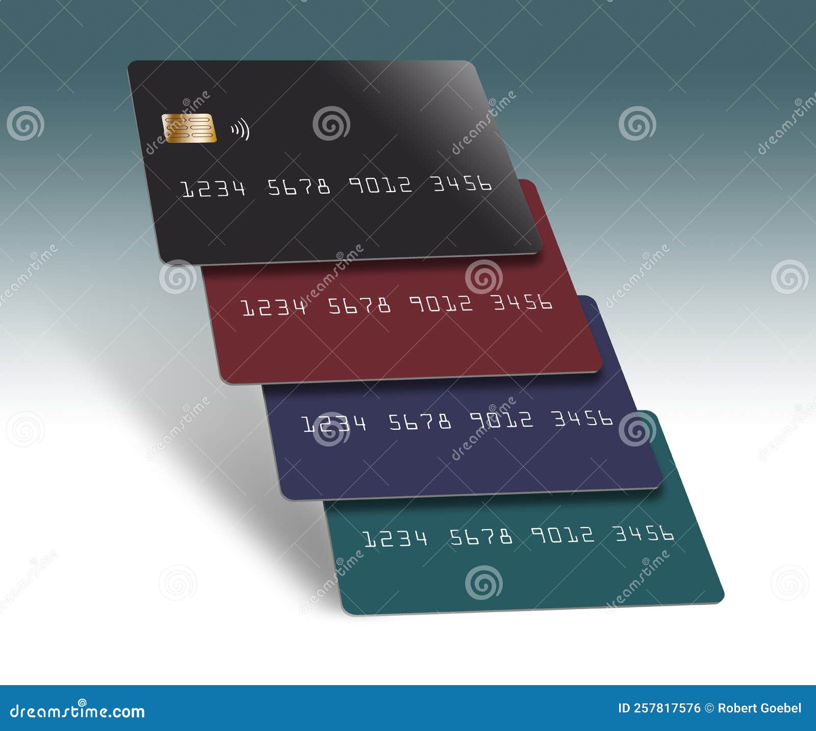 Four Credit Cards are Seen Stacked Stock Illustration - Illustration of ...