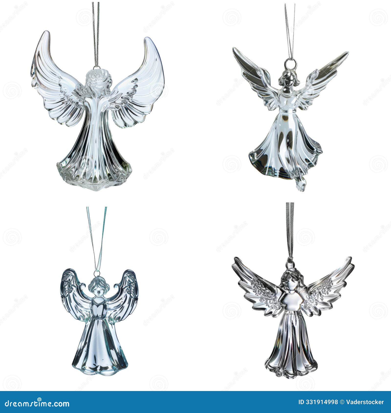 Four Crystal Angel Ornaments Hanging with Silver String Stock ...