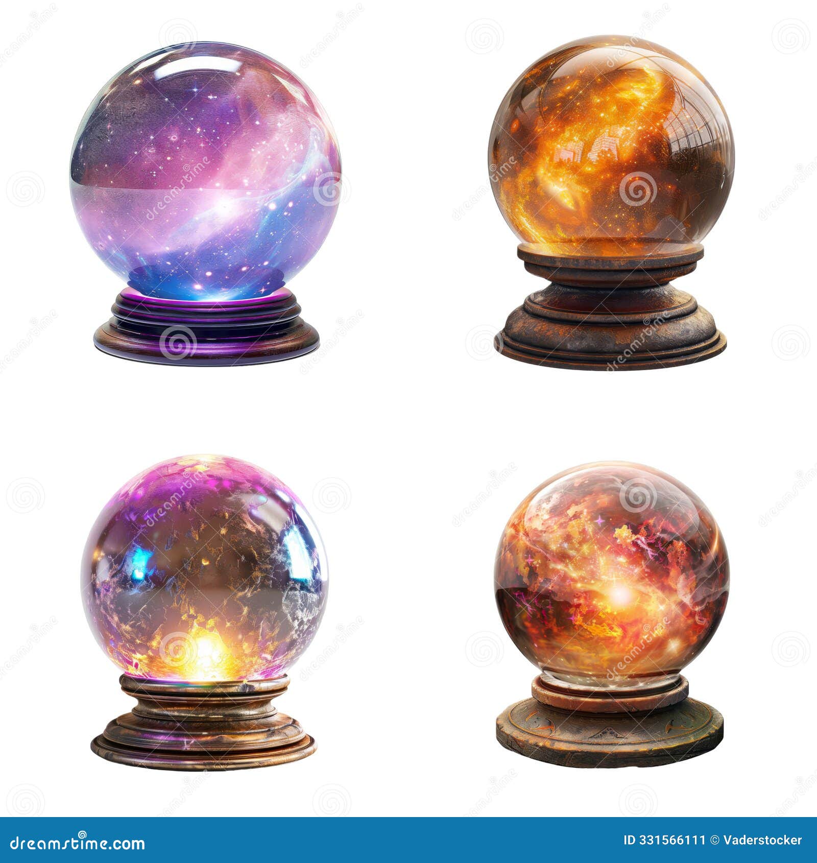 Four Crystal Balls with Cosmic and Nebula Patterns Stock Illustration ...