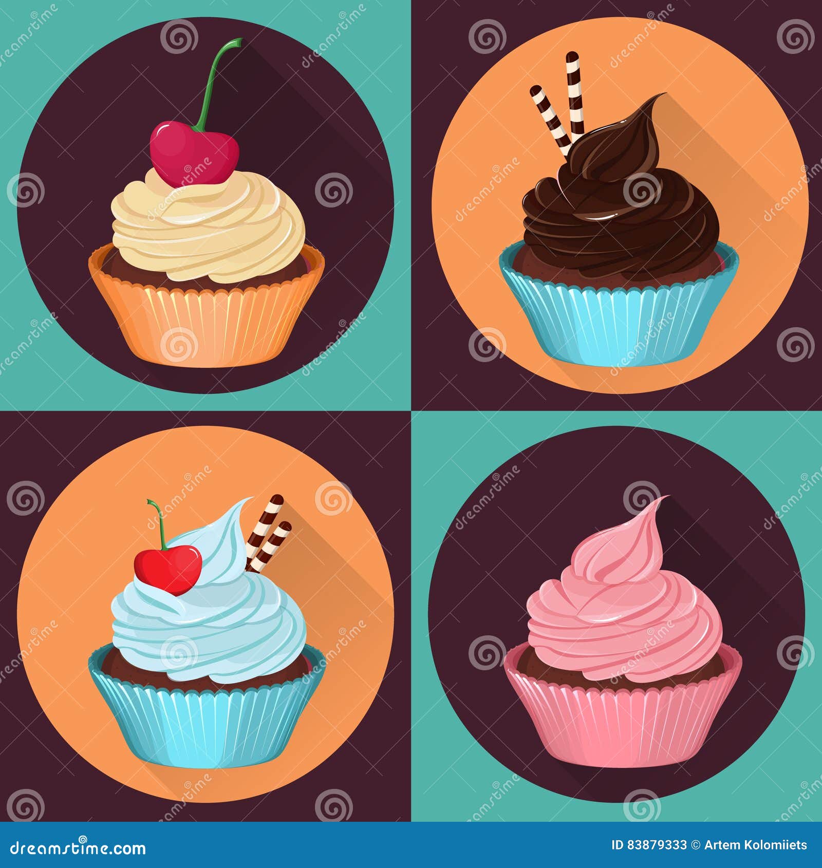 Four Cupcakes, Realistic Vector Illustration. Stock Vector ...