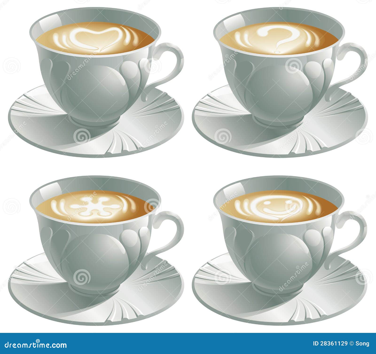 Four cups with cappuccino stock vector. Illustration of closeup - 28361129