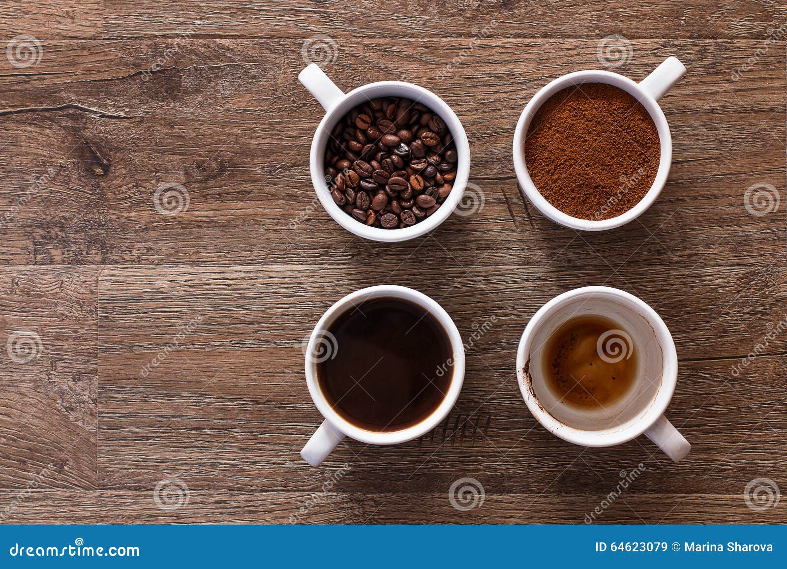 Four Cups of Coffee. Four Phases of Coffee Drink Stock Image - Image of ...
