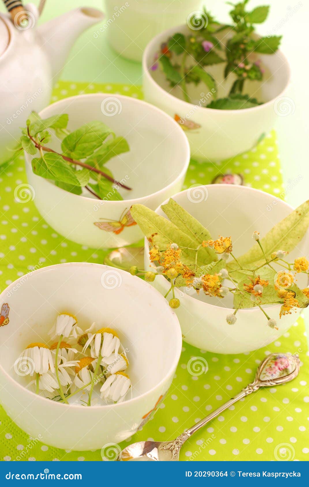 Four Cups To Prepare Herbal Tea Stock Photo - Image of nature, lime ...