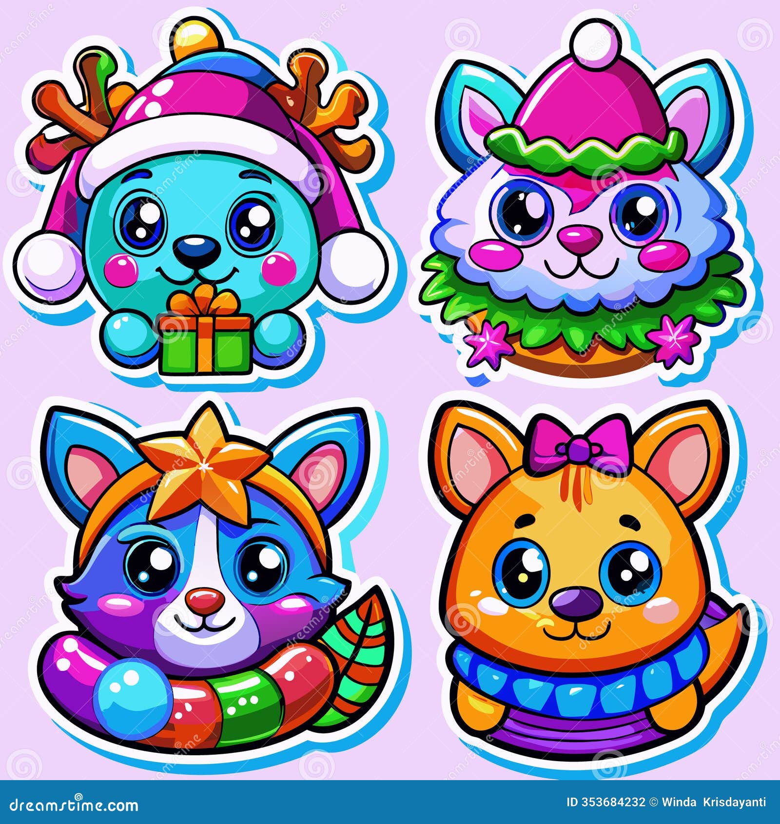 Four Cute Cartoon Animals in Winter Attire. (1 Stock Vector ...