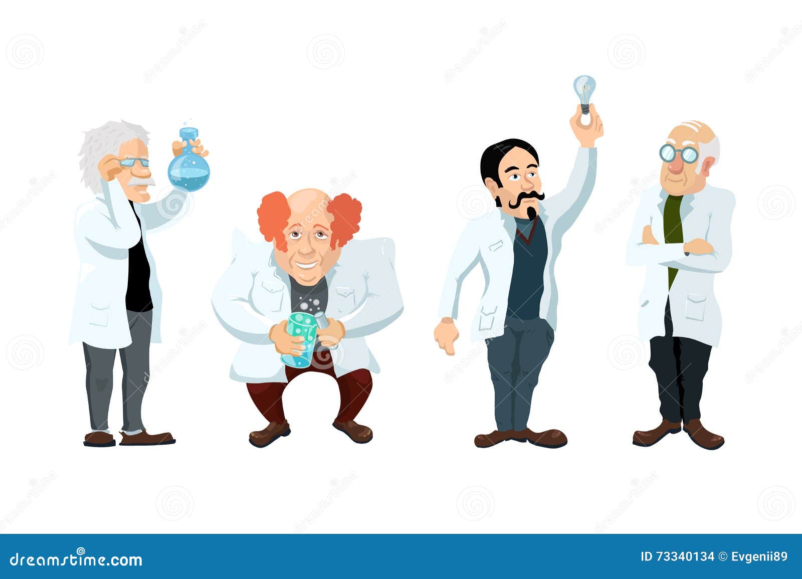 Four Cute Cartoon Scientists Characters on White Stock Illustration ...