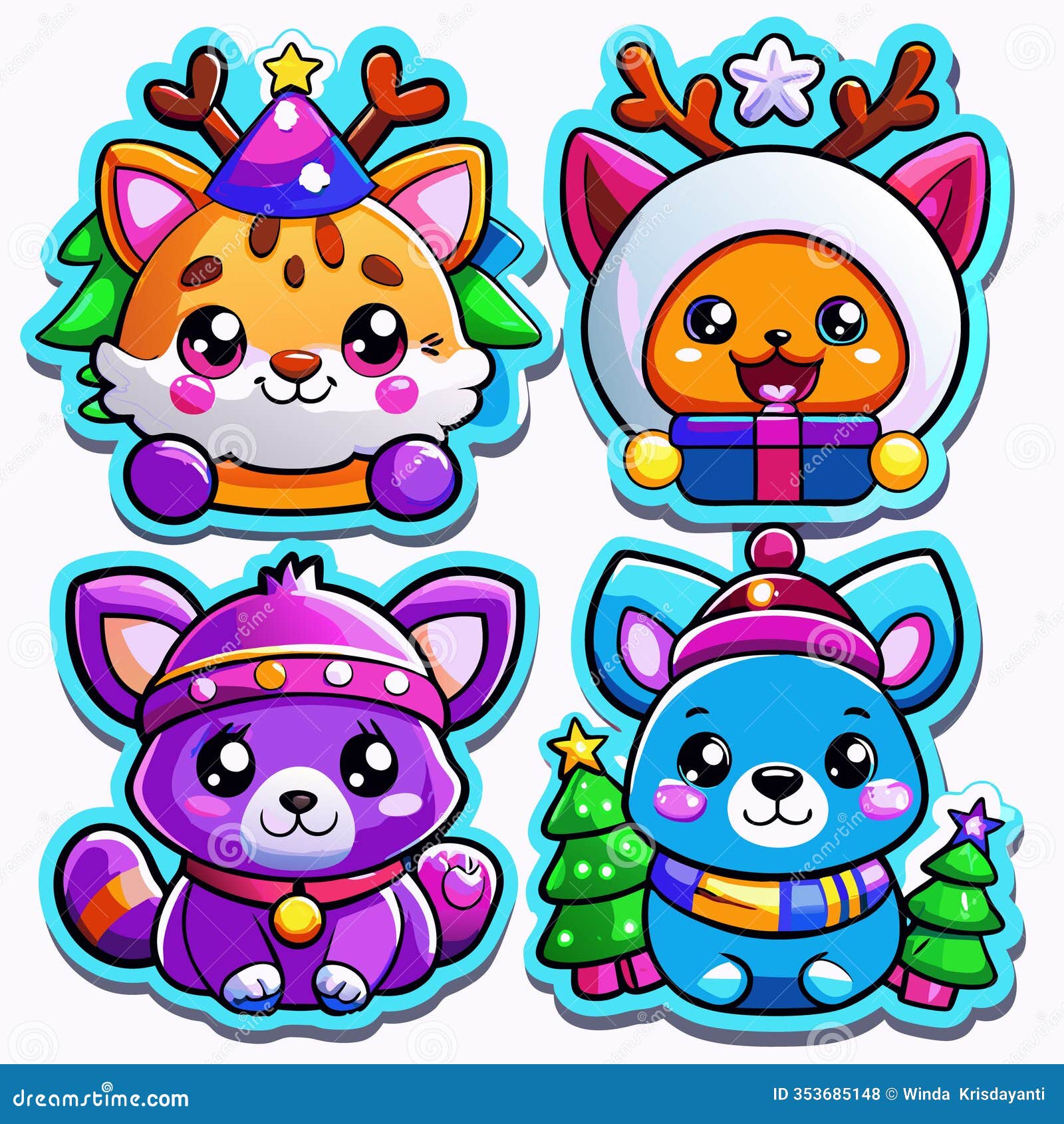 Four Cute Chibi Animal Characters in Winter Outfits Stock Vector ...
