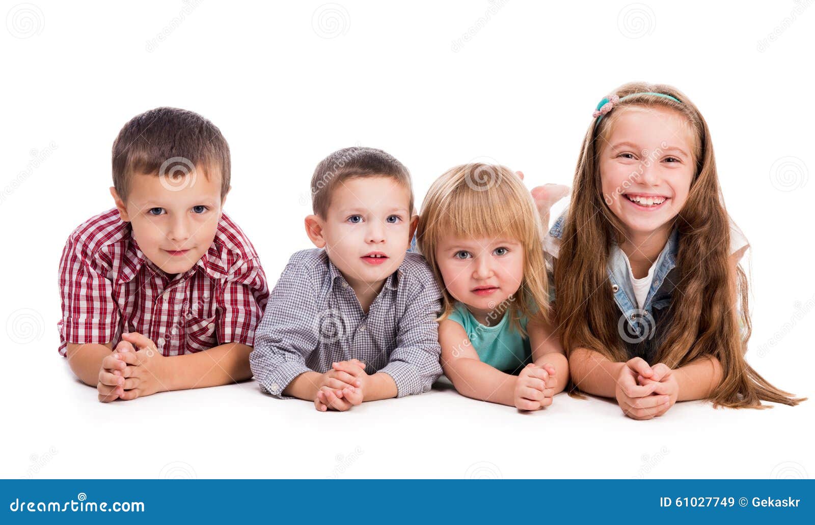 Four Cute Children Lying on the Floor Stock Image - Image of smile ...
