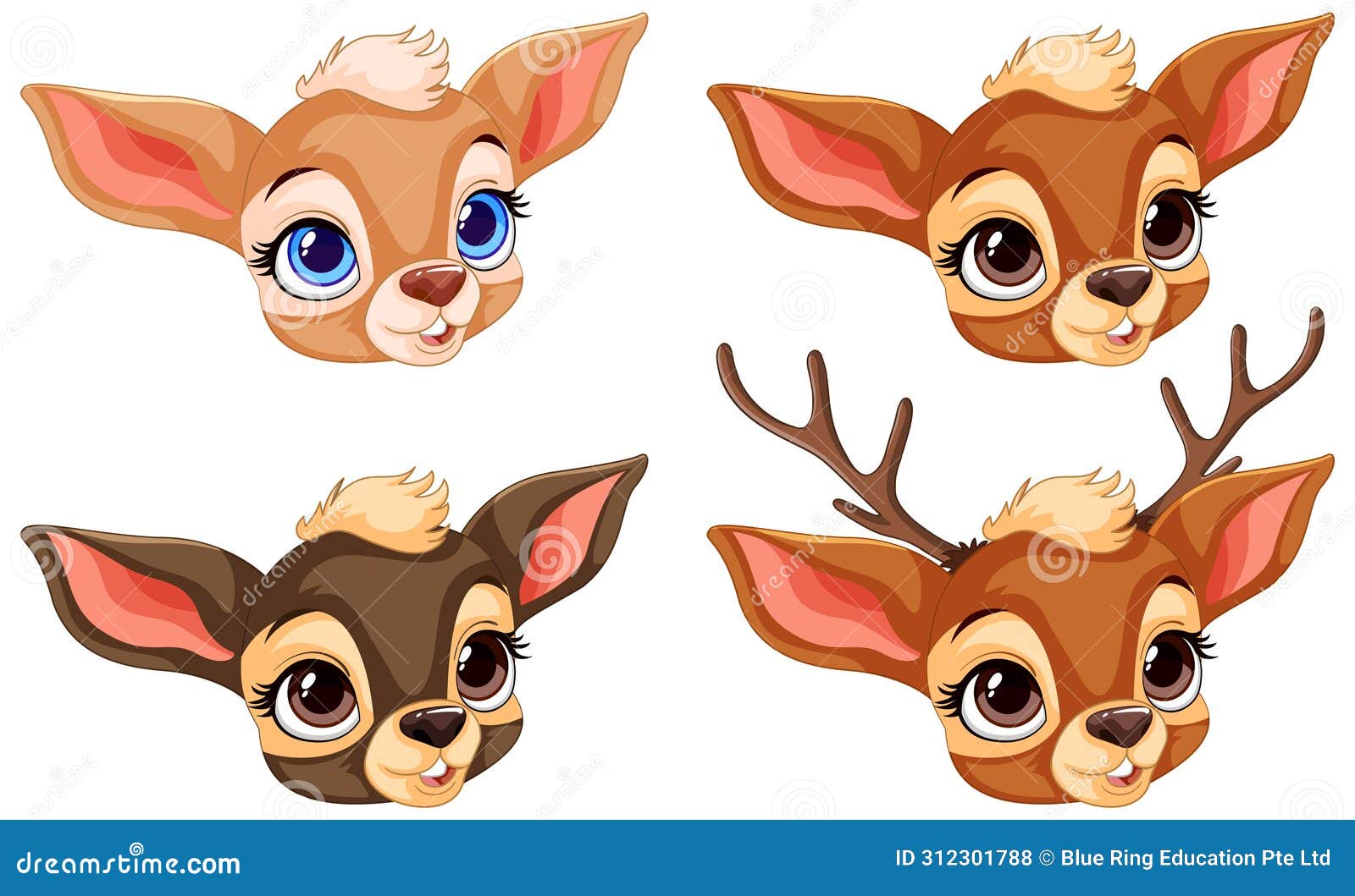 Four Deer Faces Showing Different Emotions Stock Vector - Illustration ...