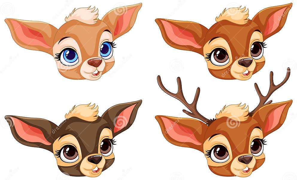 Four Deer Faces Showing Different Emotions Stock Vector - Illustration ...