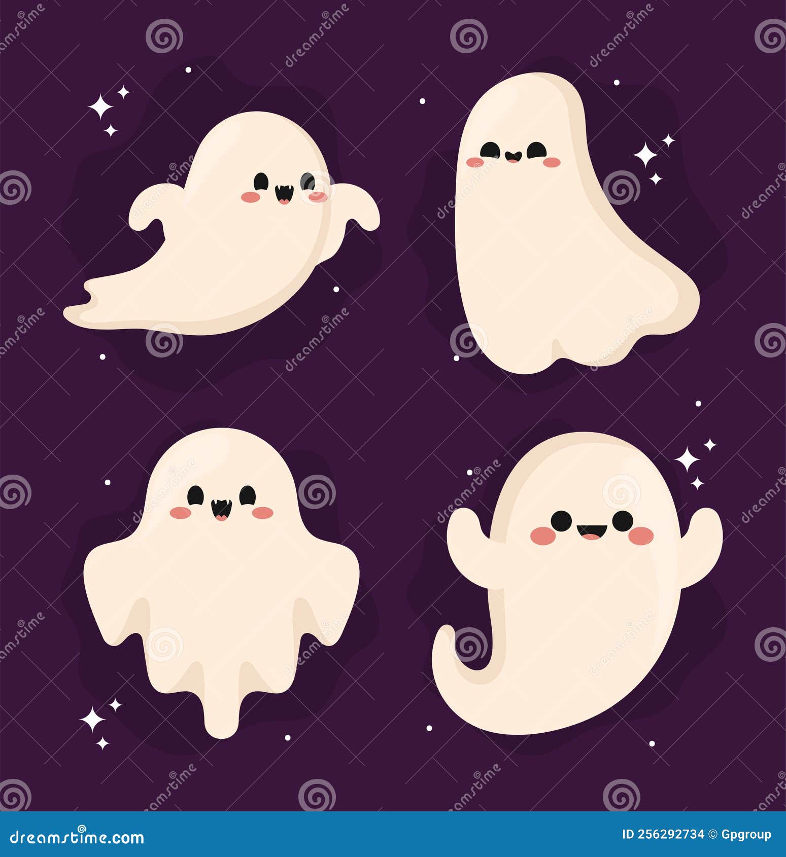 Four cute ghosts stock vector. Illustration of scary - 256292734