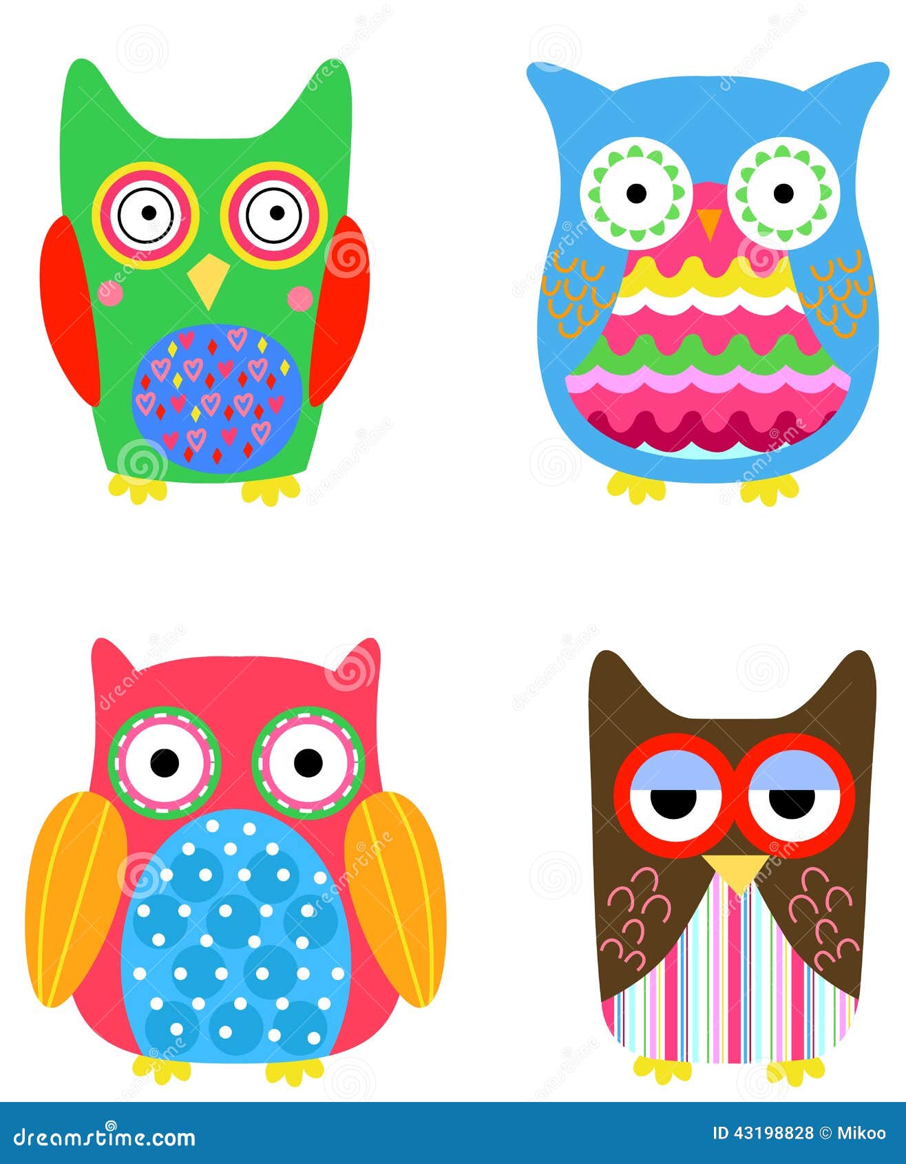 Four Cute Colorful Cartoon Owls | CartoonDealer.com #107517889